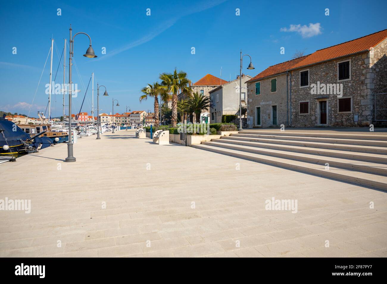 Stari Grad, Croatia - 28.03.2021: Embankment of Stari Grad town on the ...