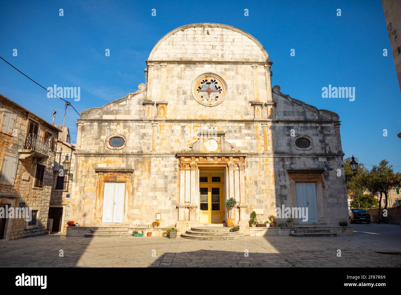 Marble stone architecture at city center with Saint Stephan Church in ...