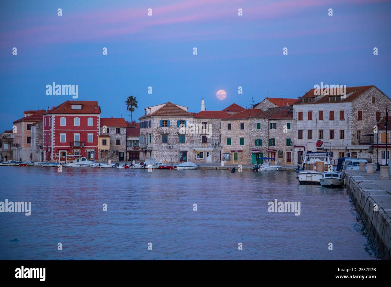 Stari Grad, Croatia - 28.03.2021: Embankment of Stari Grad town on the ...