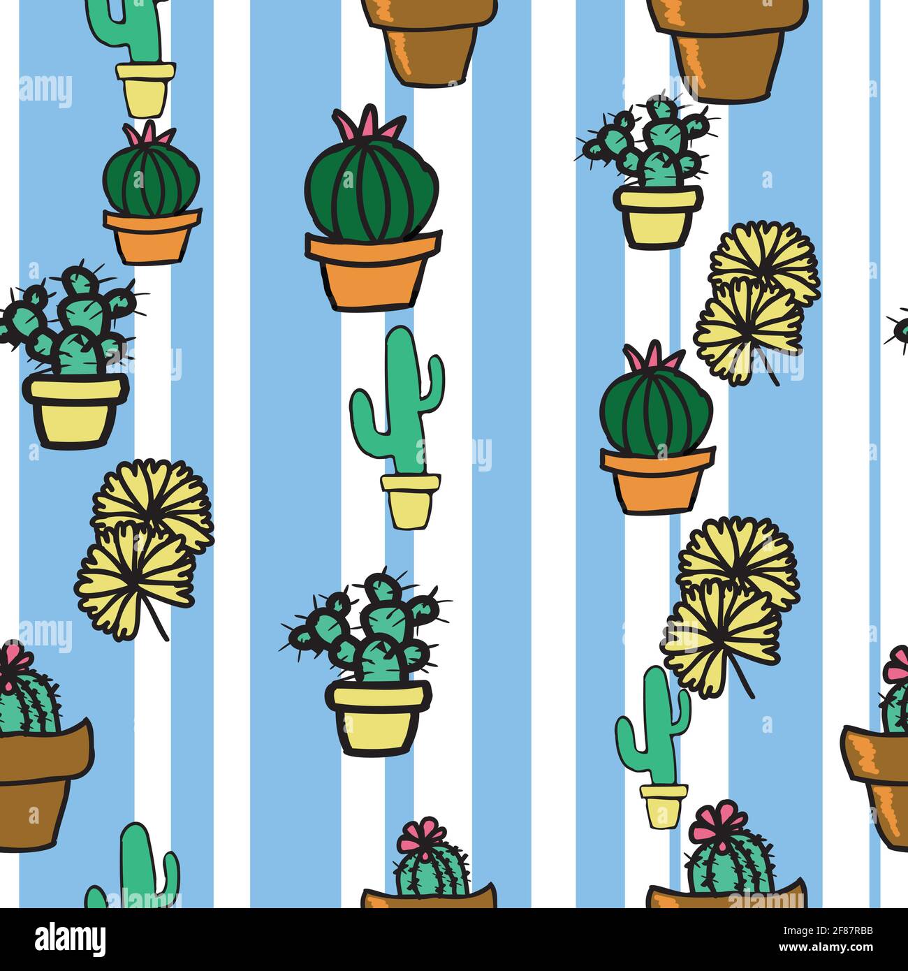 Vector background cactus plant in pot, succulents seamless pattern ...