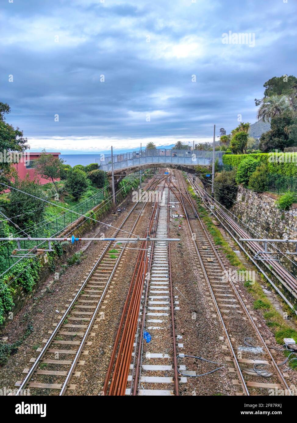 rail tracks in genoa sant ilario village Stock Photo - Alamy