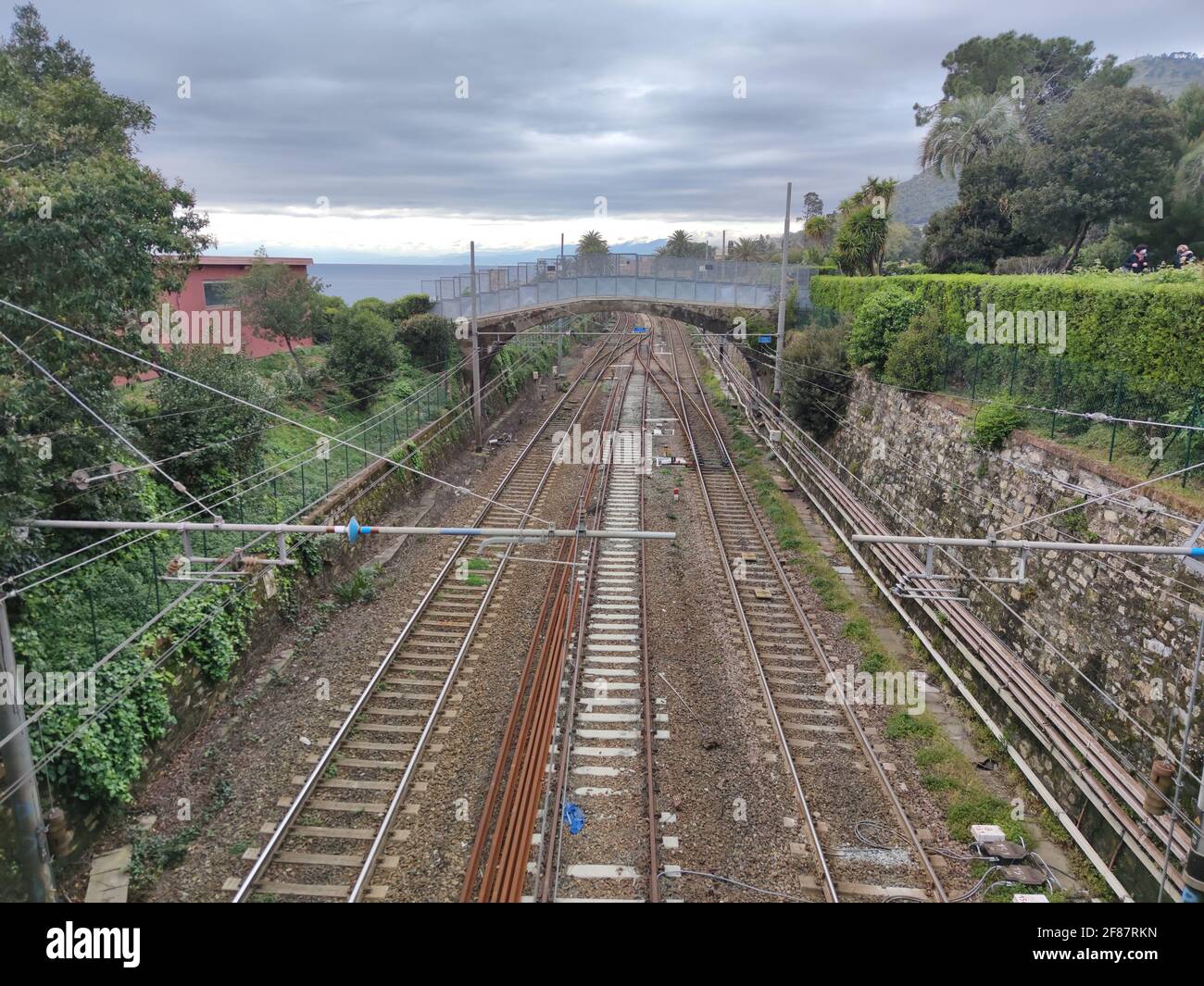 rail tracks in genoa sant ilario village Stock Photo - Alamy