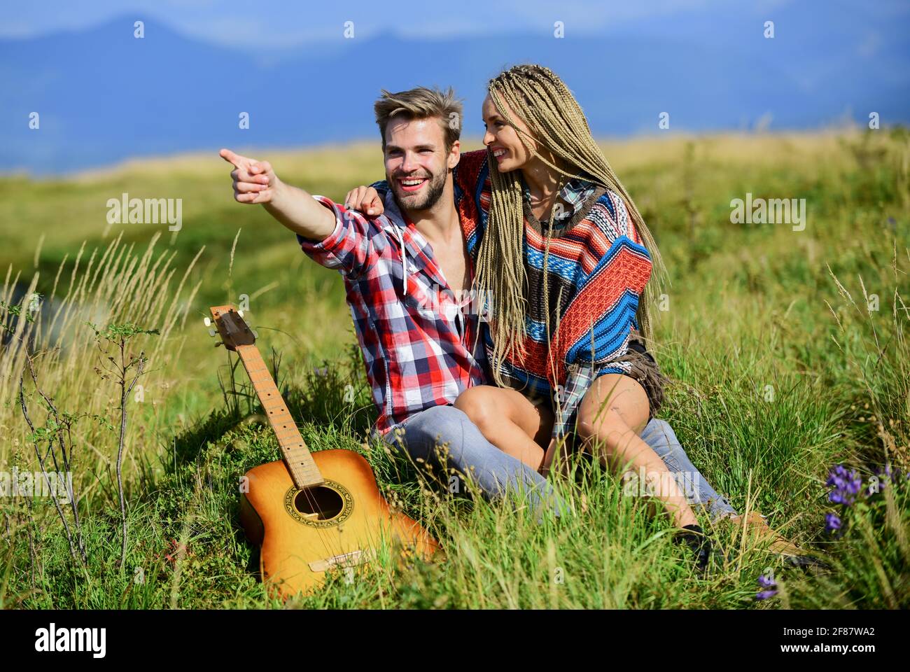Couple happy cuddling nature background. Romantic hike. Family hike ...