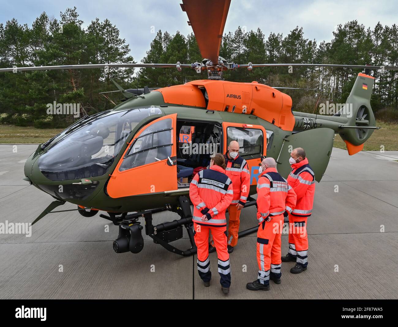 12 April 2021, Brandenburg, Schönewalde: A new H145 LUH SAR (Light ...