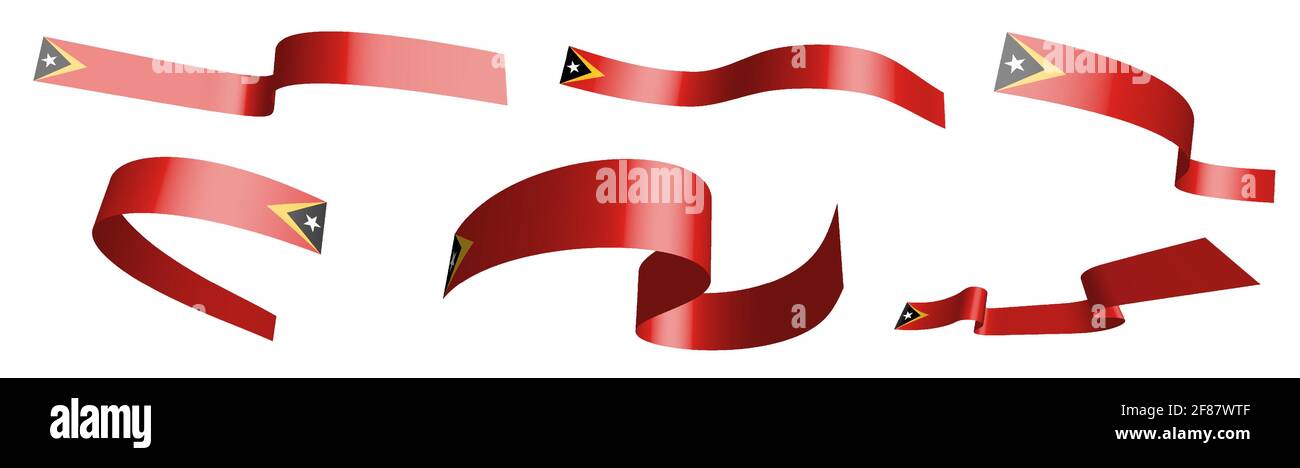 Set of holiday ribbons. flag of East Timor waving in wind. Separation ...