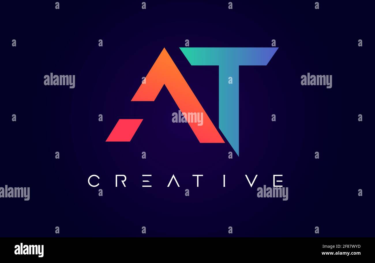 AT Logo Letter Design with Modern Creative Concept and Orange Blue ...