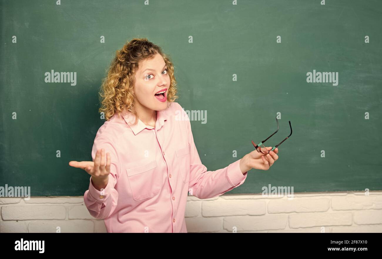 School staff concept. High demanding educator. Learning progress. Woman ...