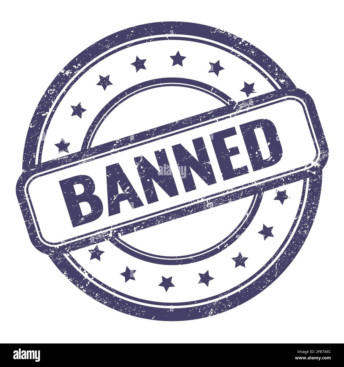 BANNED text on indigo blue grungy vintage round rubber stamp Stock ...
