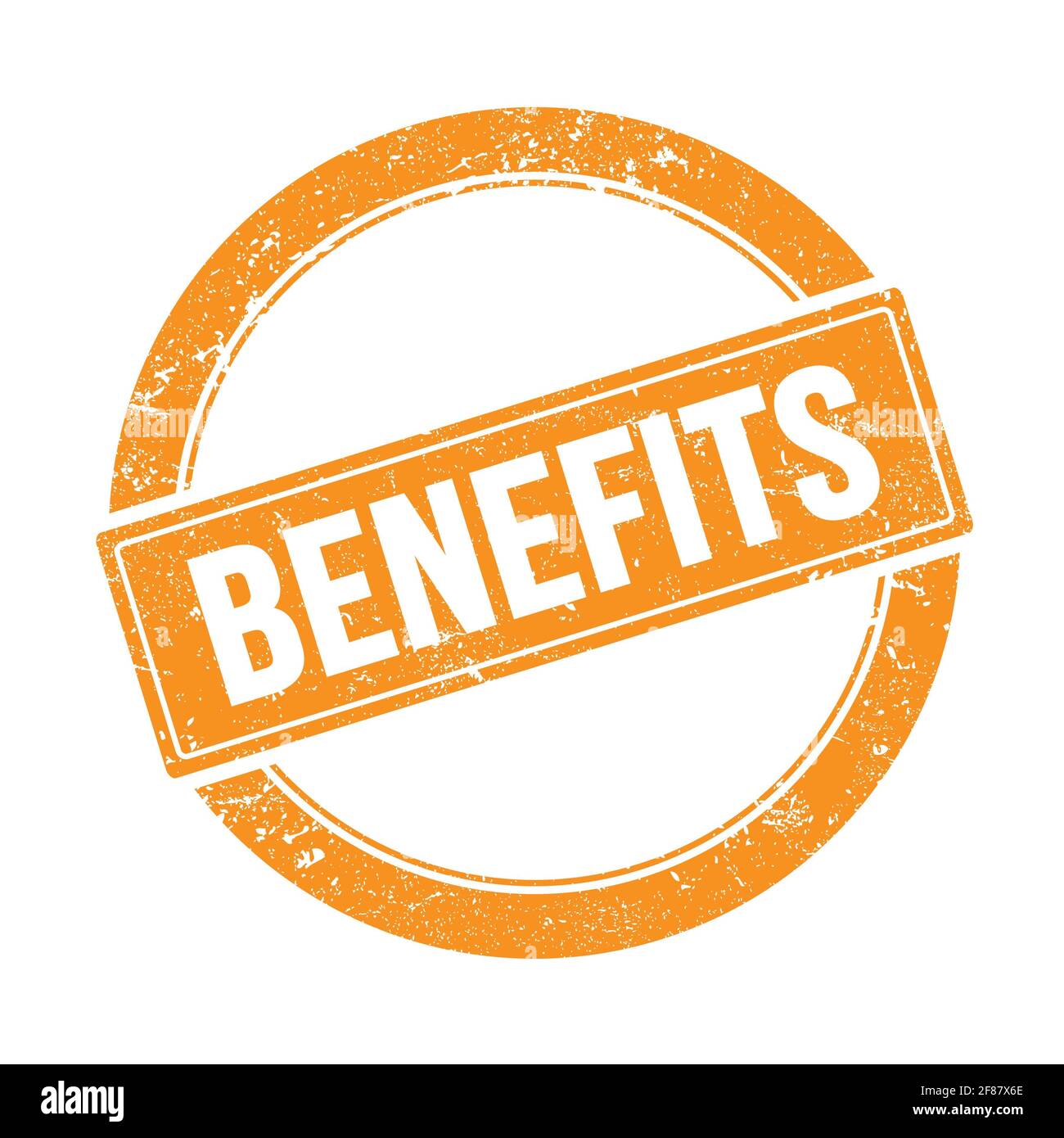 BENEFITS text on orange grungy round vintage stamp Stock Photo - Alamy