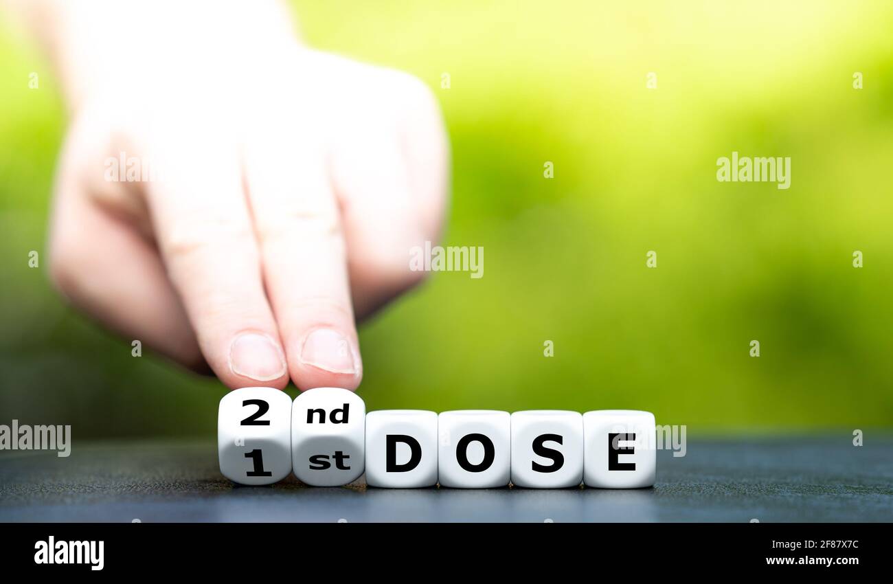 Symbol for the second vaccination dose. Hand turns dice and changes the ...