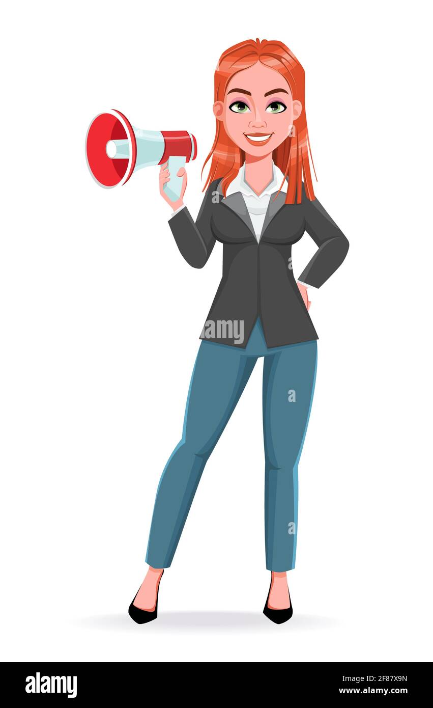 Beautiful business woman making announcement. Cheerful businesswoman ...