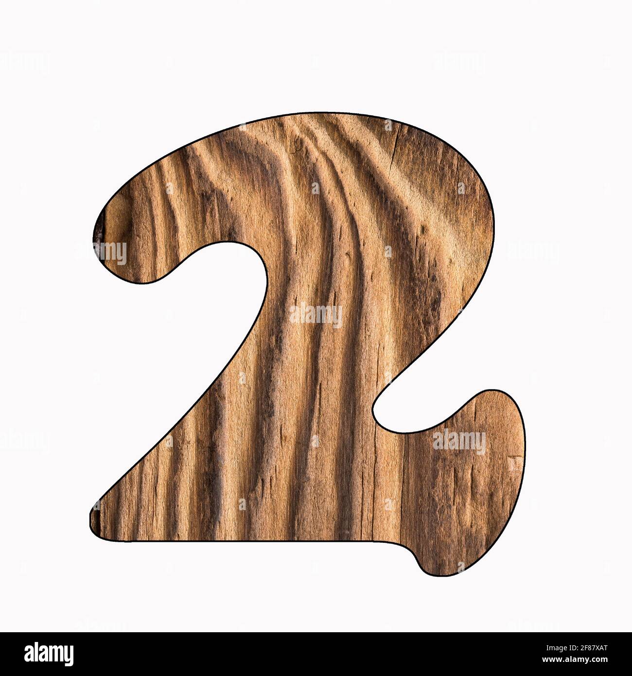 2, Number on rustic wood isolated on white background Stock Photo - Alamy