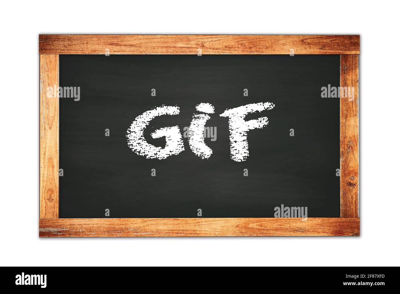 GIF text written on black wooden frame school blackboard Stock Photo ...