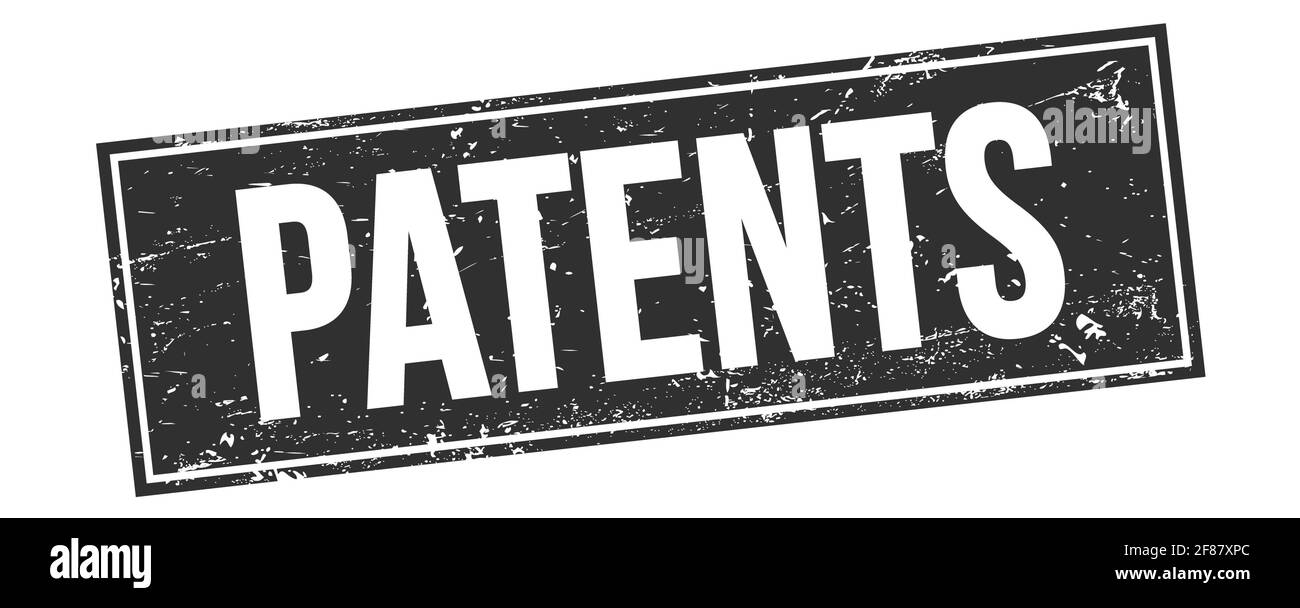 PATENTS text on black grungy rectangle stamp sign Stock Photo - Alamy