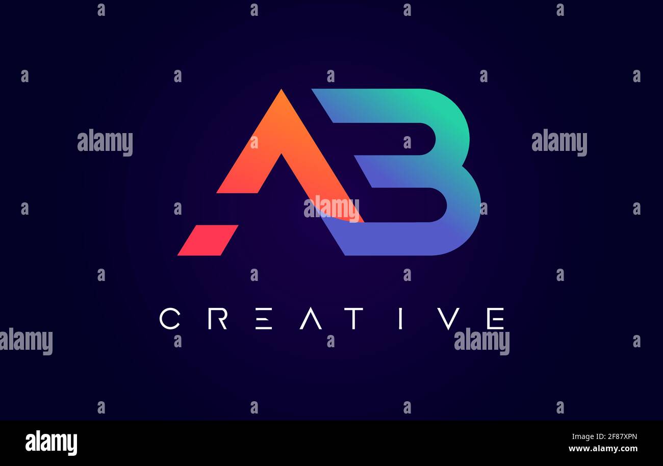 AB Logo Letter Design with Modern Creative Concept and Orange Blue ...