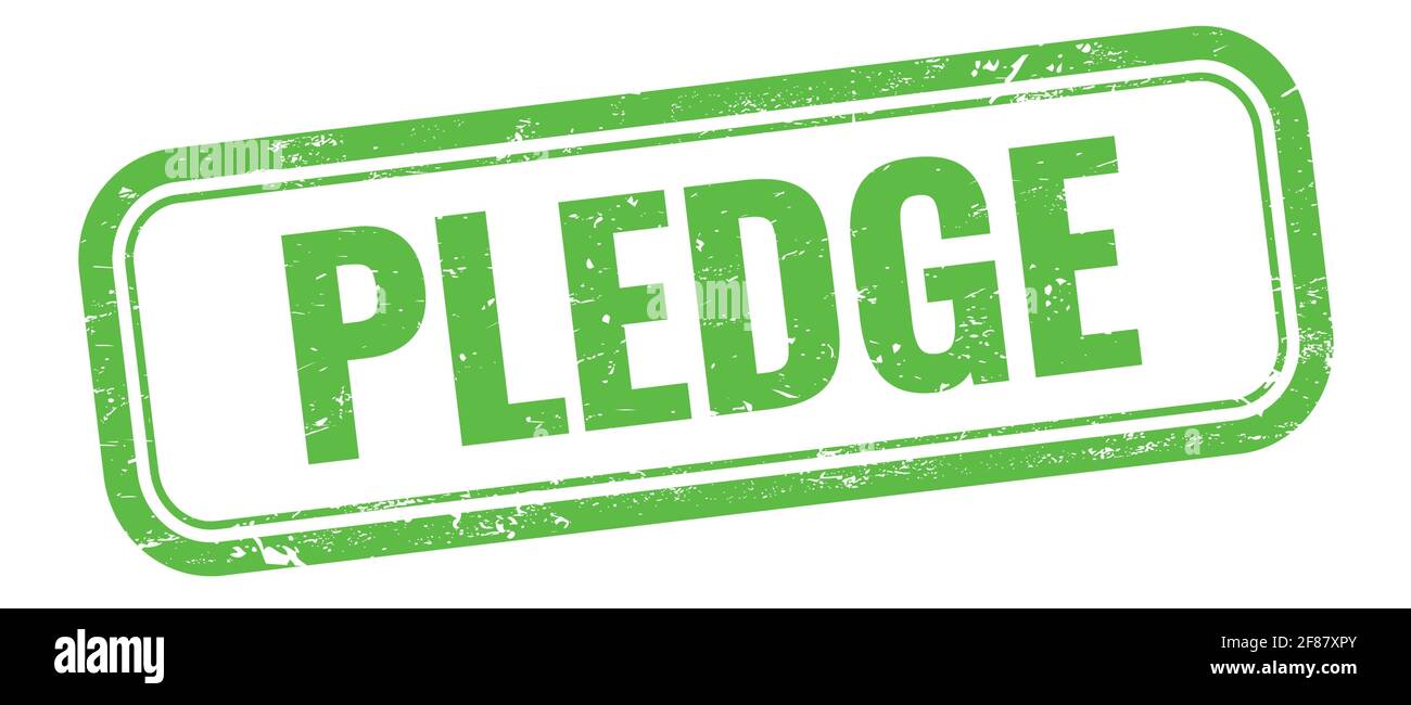 PLEDGE text on green grungy vintage rectangle stamp Stock Photo - Alamy