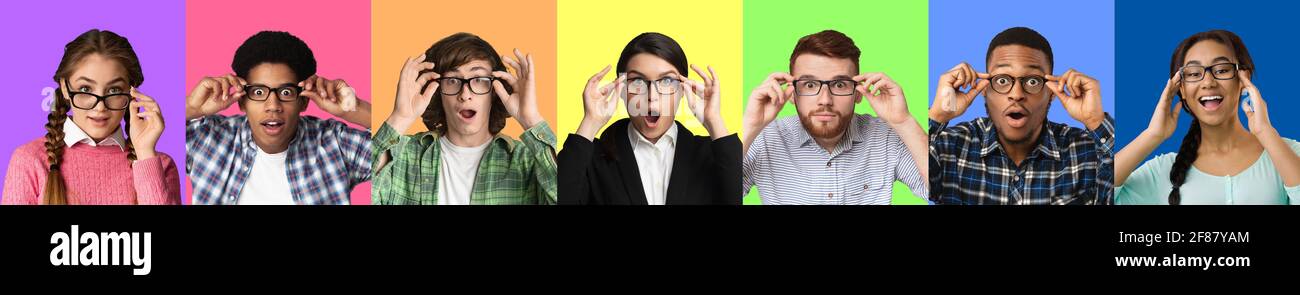 Multicultural surprised people expressing amazement and shock Stock ...
