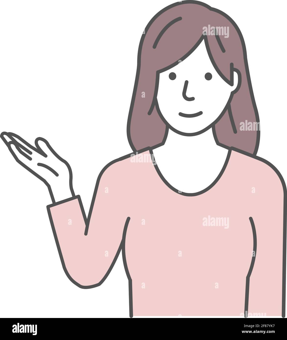 Vector illustration of a young woman introducing or navigating Stock ...