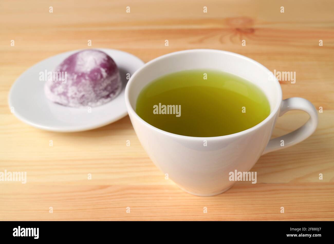 Closeup a Cup of Japanese Green Tea with Blurry Purple Sweet Potato ...