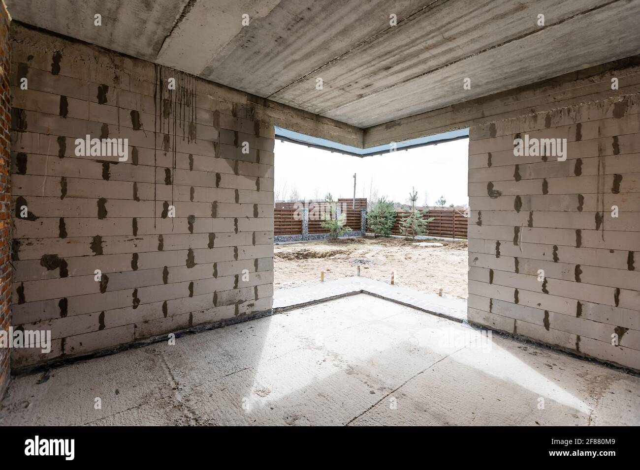 Interior construction of housing project patched without painting ...