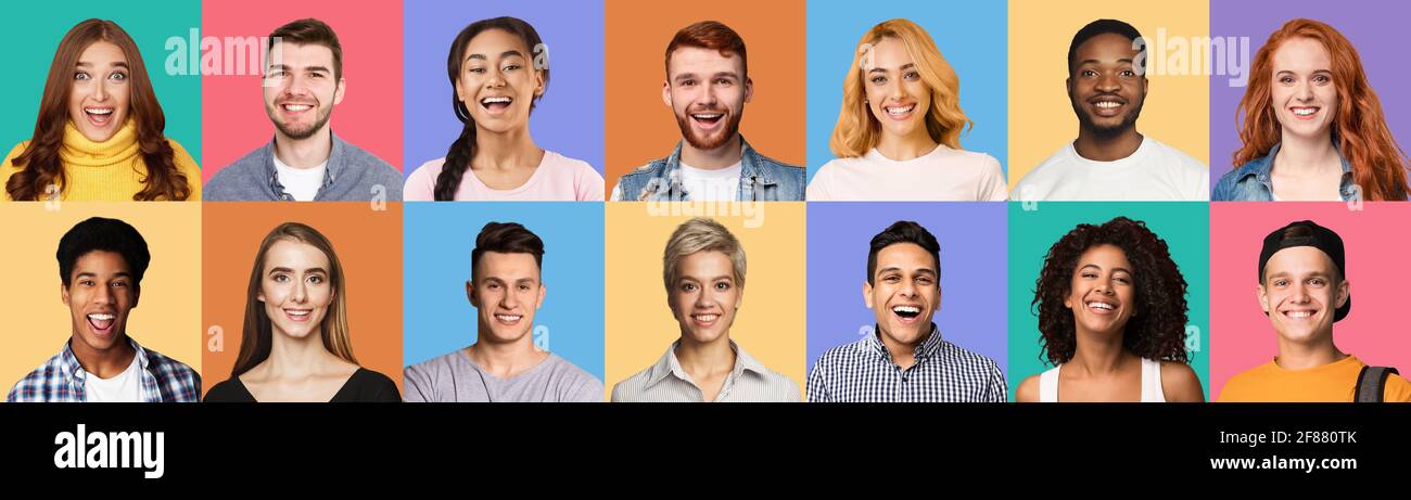 Composite collage of happy diverse multicultural people Stock Photo - Alamy
