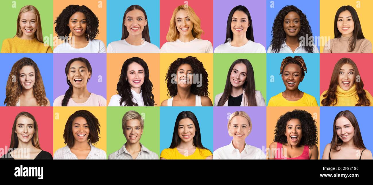 Collage set of happy diverse multicultural women Stock Photo - Alamy