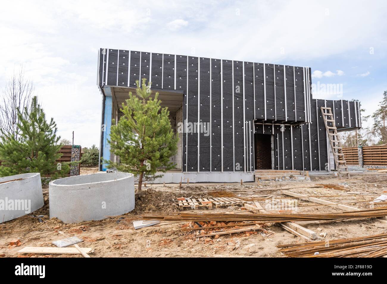 Interior construction of housing project patched without painting ...