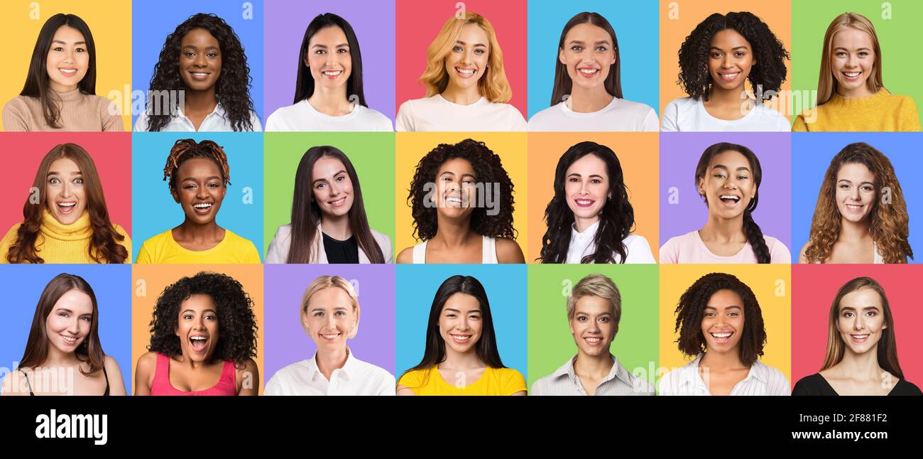 Collage set of emotional diverse multicultural women Stock Photo - Alamy