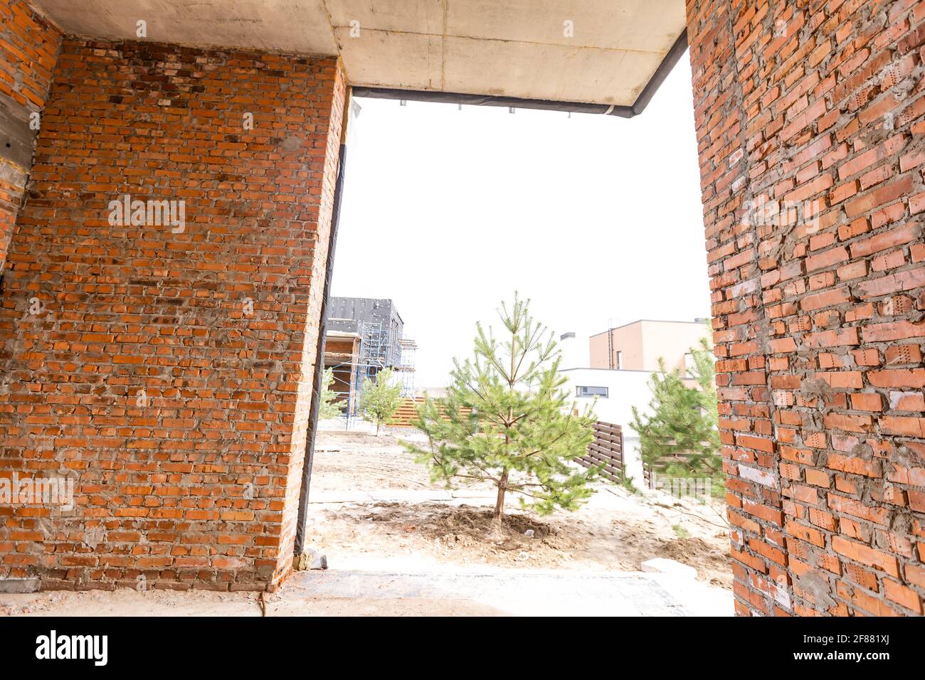 Interior construction of housing project patched without painting ...