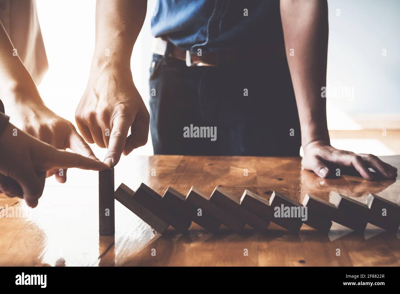 Business risk management concept. Business team stop wooden brick blog ...