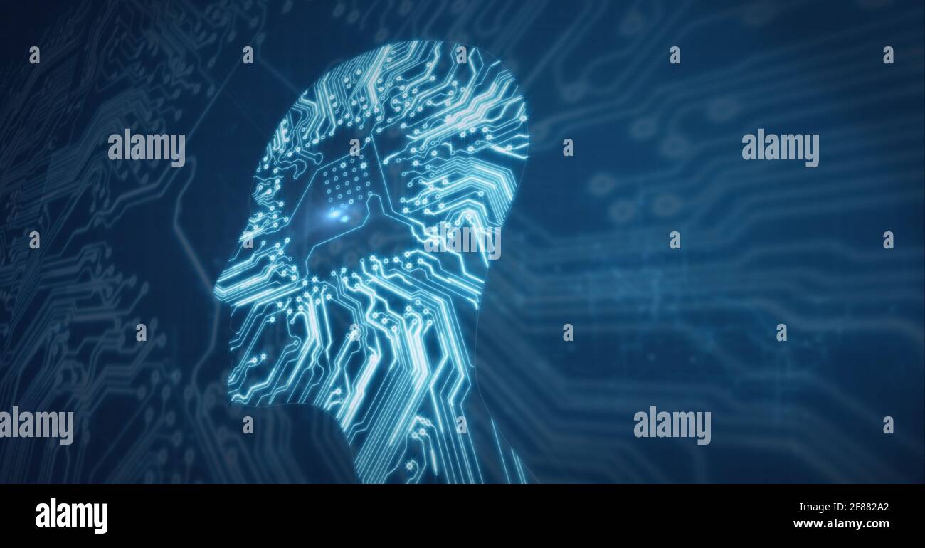 Composition of human head formed with processor circuit board Stock ...