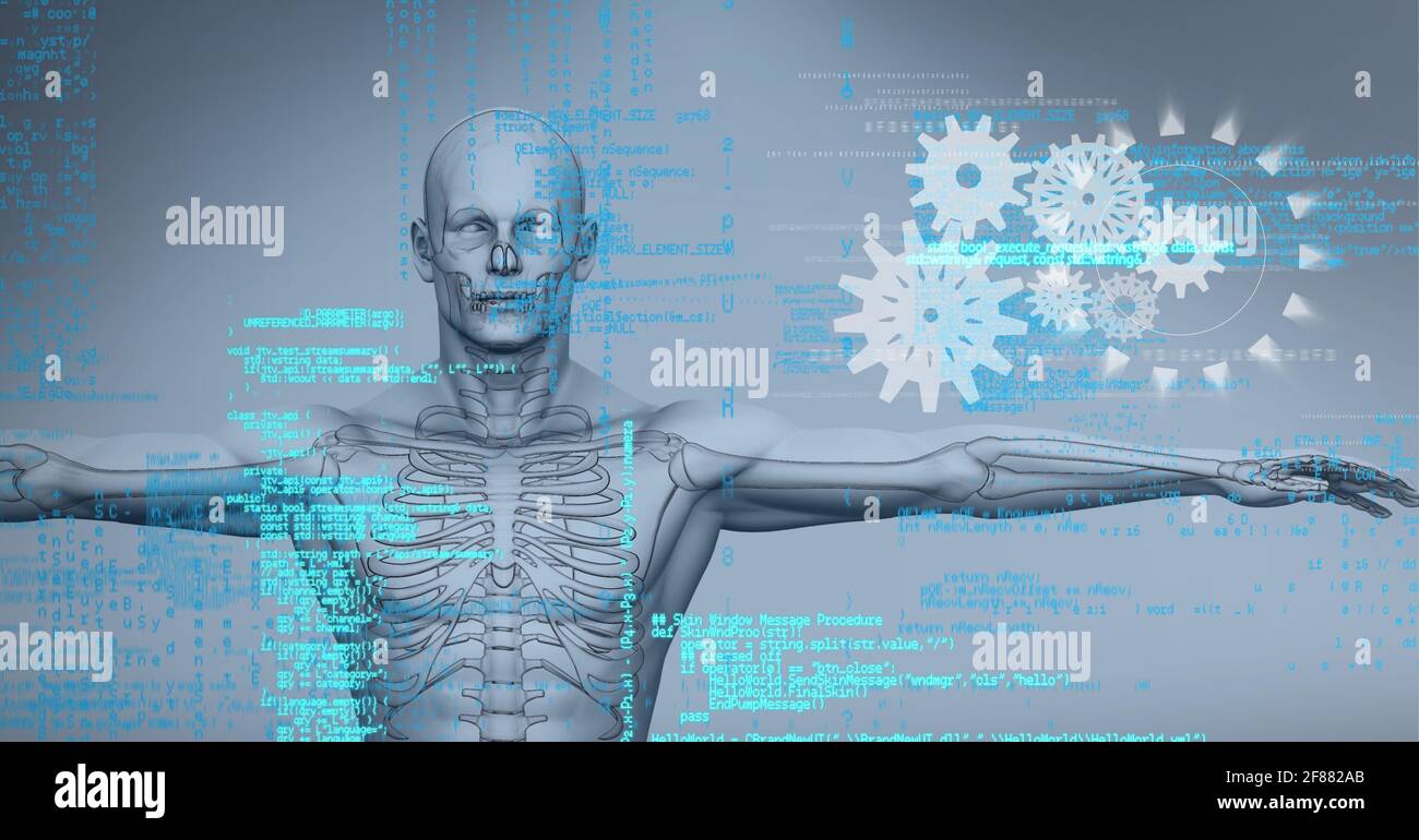 Composition of data processing with cogs over human digital model Stock ...