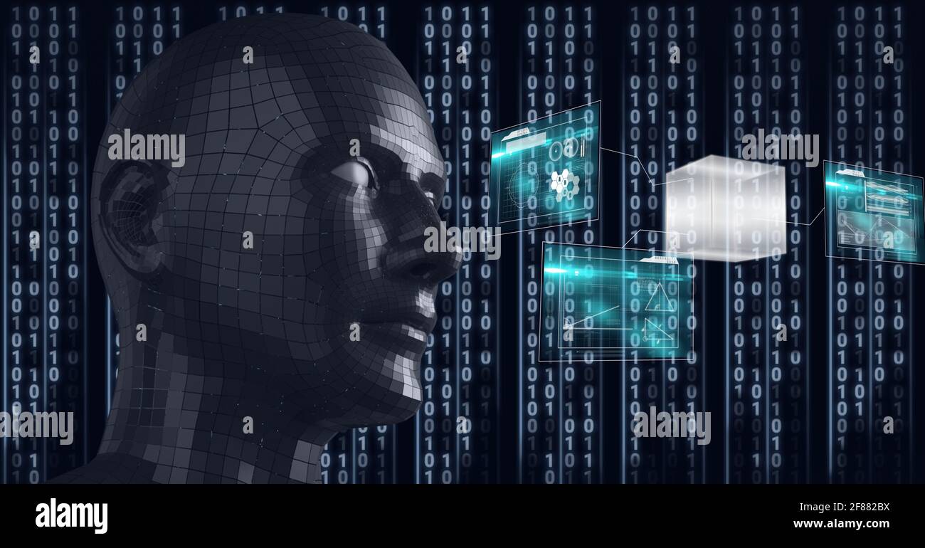 Composition Of Human Digital Head Over Binary Coding Processing Stock 4833
