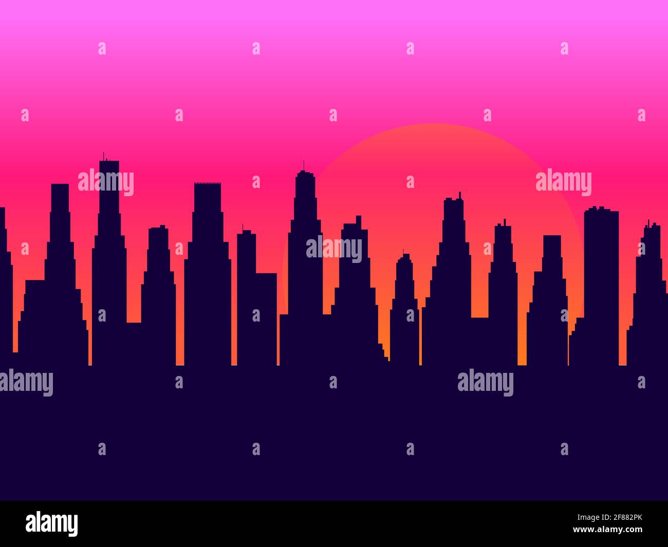 Evening cityscape with skyscrapers. Sunset landscape, city view in a ...