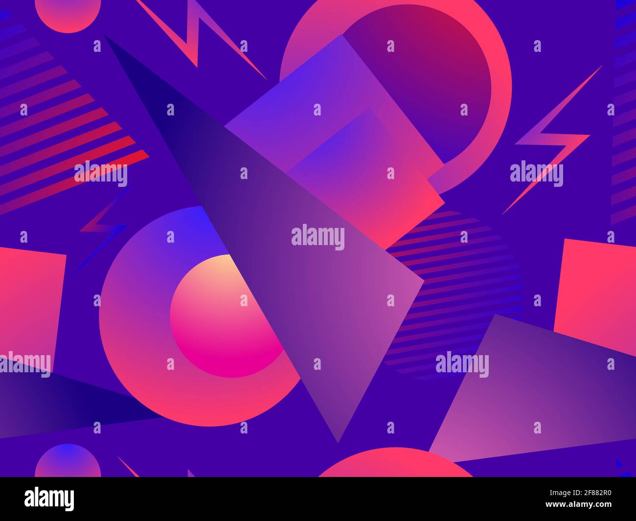 Geometric seamless pattern in 80s style with memphis elements. Gradient ...
