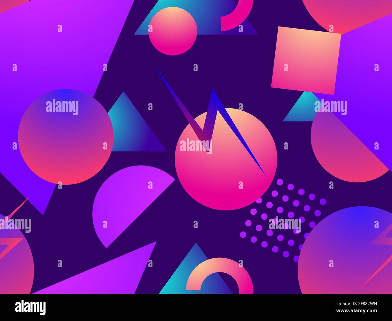 Geometric seamless pattern in 80s style with memphis elements. Gradient ...