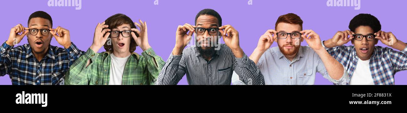Diverse surprised men expressing great amazement and shock Stock Photo ...