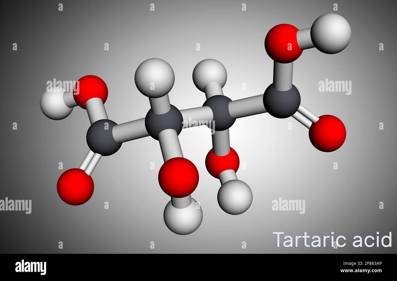 Tartaric acid, dextrotartaric, levotartaric acid molecule. It is ...