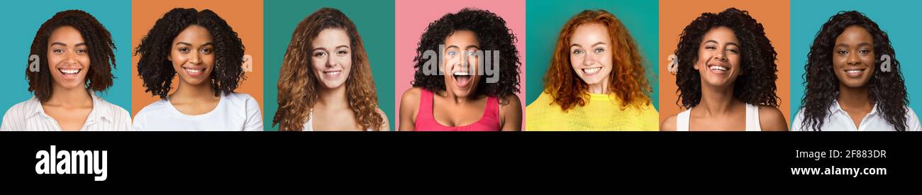 Collage of happy diverse multicultural curly women Stock Photo - Alamy