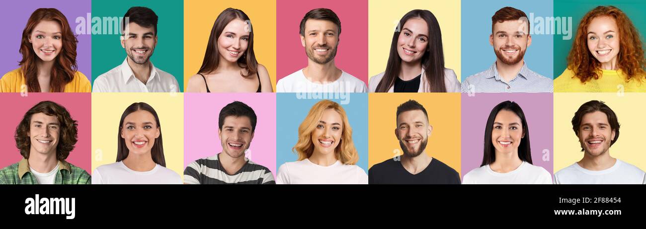 Composite collage of people expressing positive emotions, panorama ...