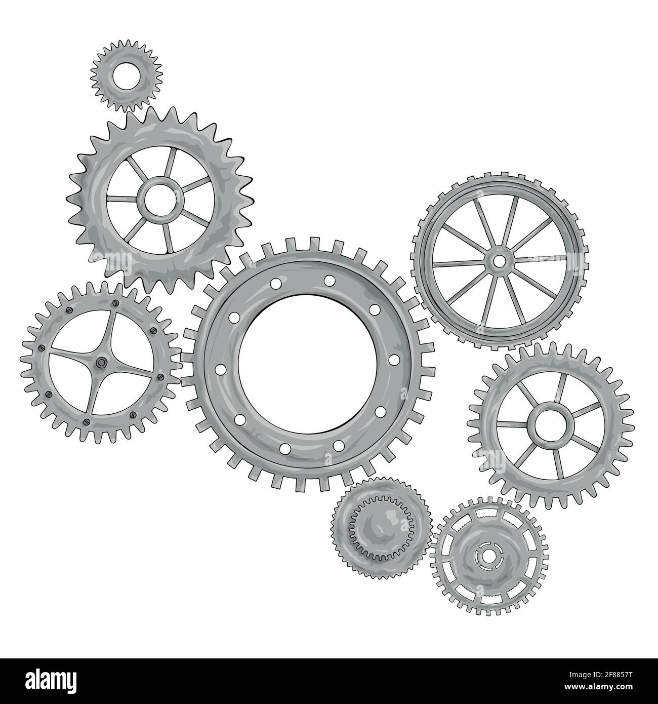 Vector illustration of a gear. Grey round gear elements of the ...