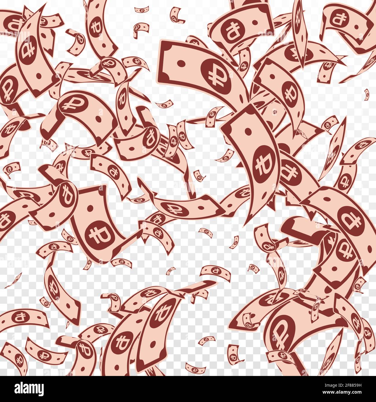 Russian ruble notes falling. Random RUB bills on transparent background ...
