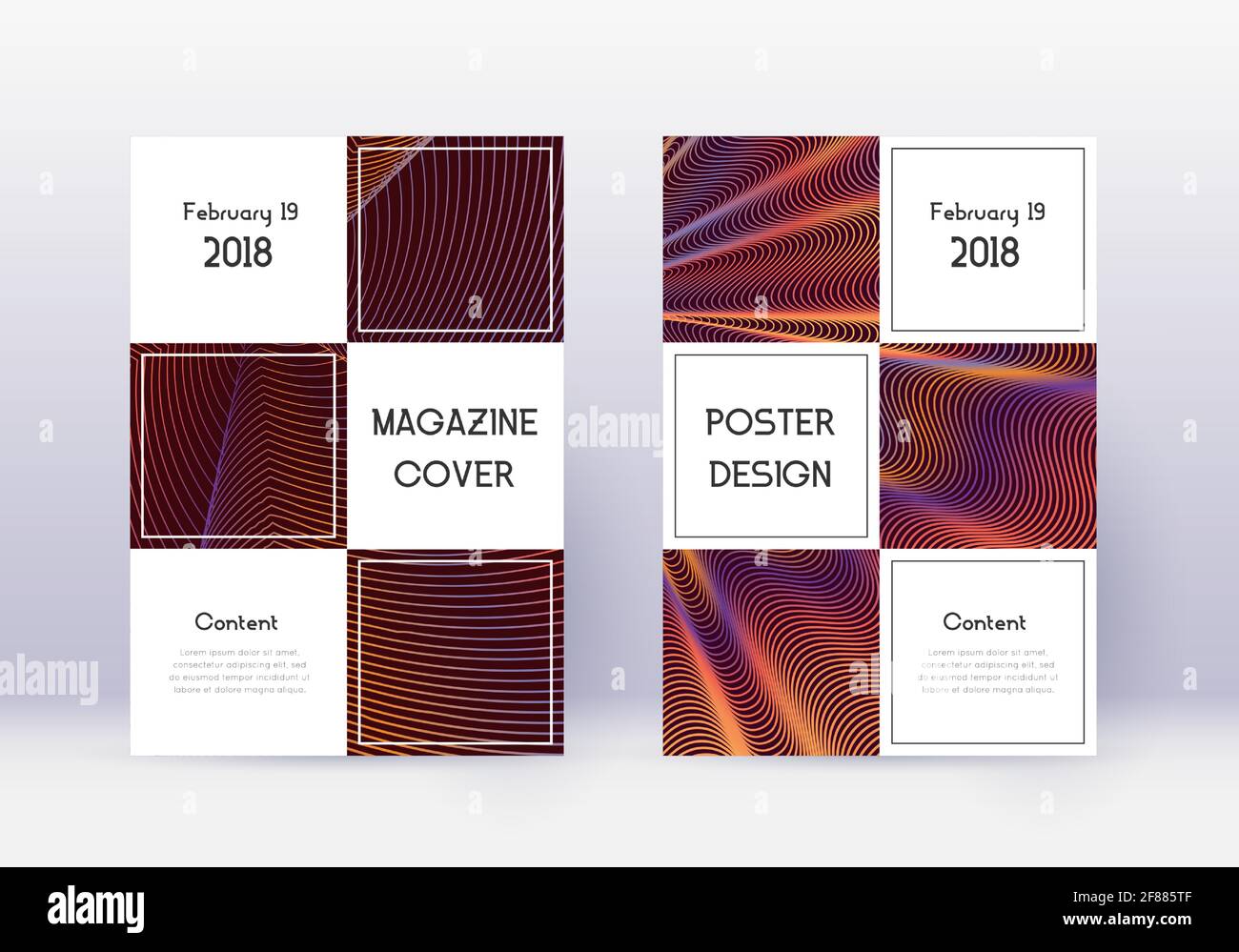 Business cover design template set. Orange abstract lines on wine red ...