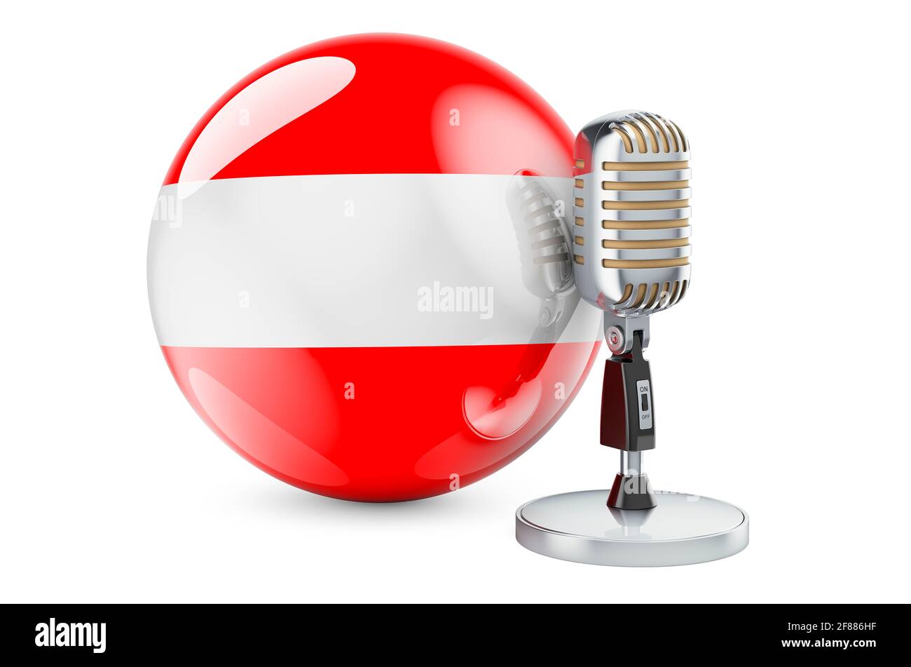 Music of Austria concept. Retro microphone with Austrian flag. 3D ...