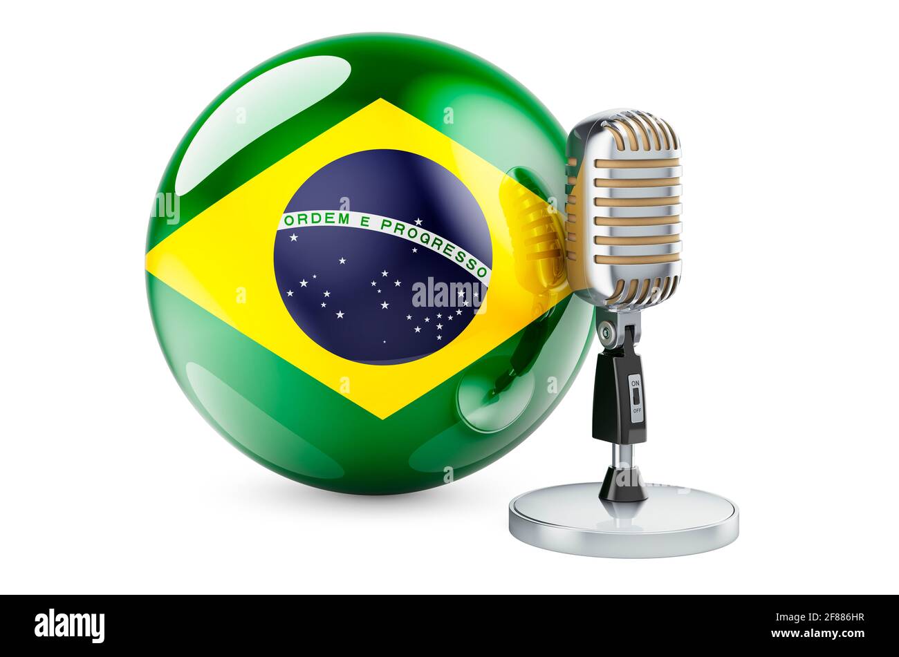 Music of Brazil concept. Retro microphone with Brazilian flag. 3D ...