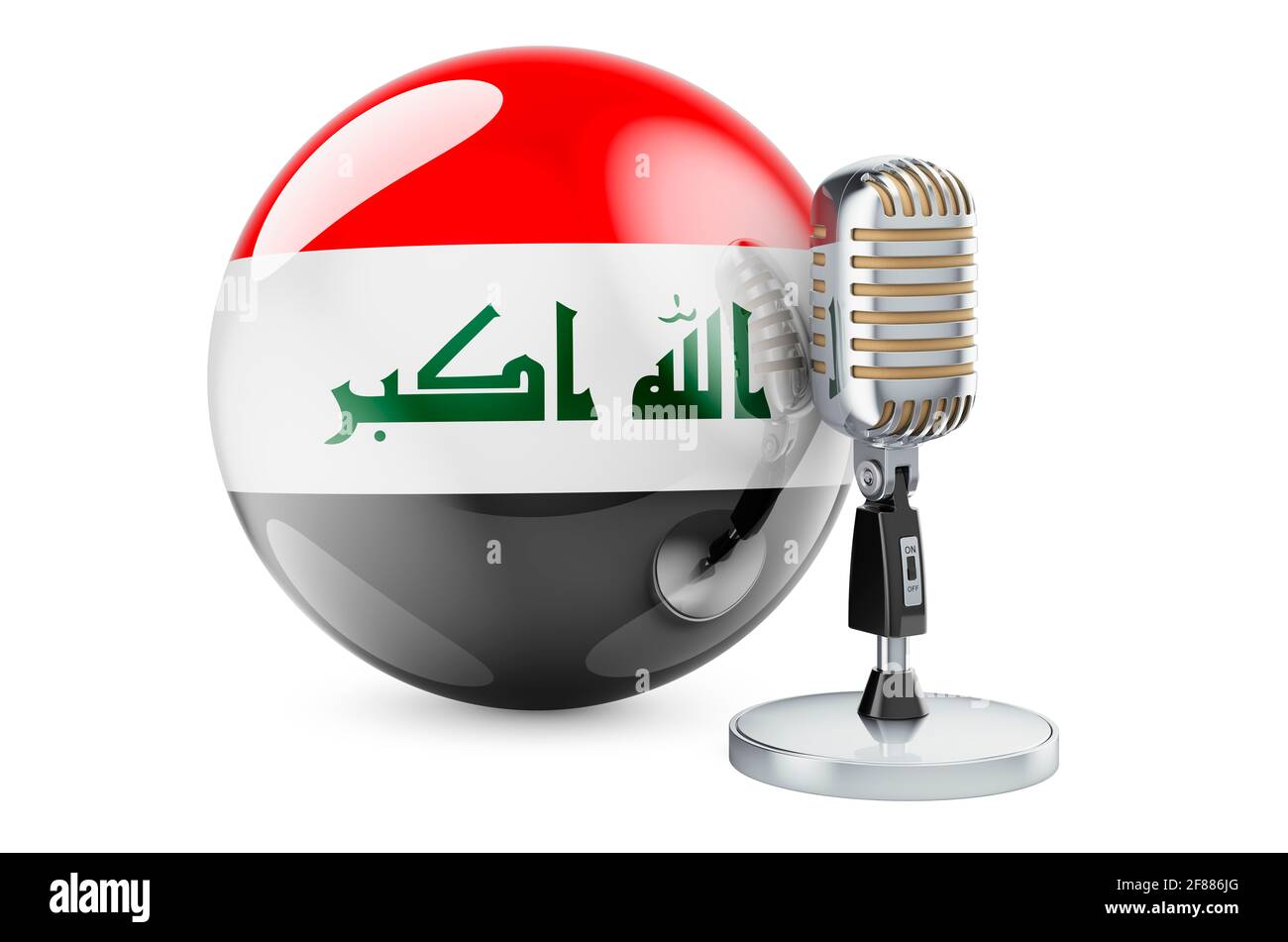 Music of Iraq concept. Retro microphone with Iraqi flag. 3D rendering ...