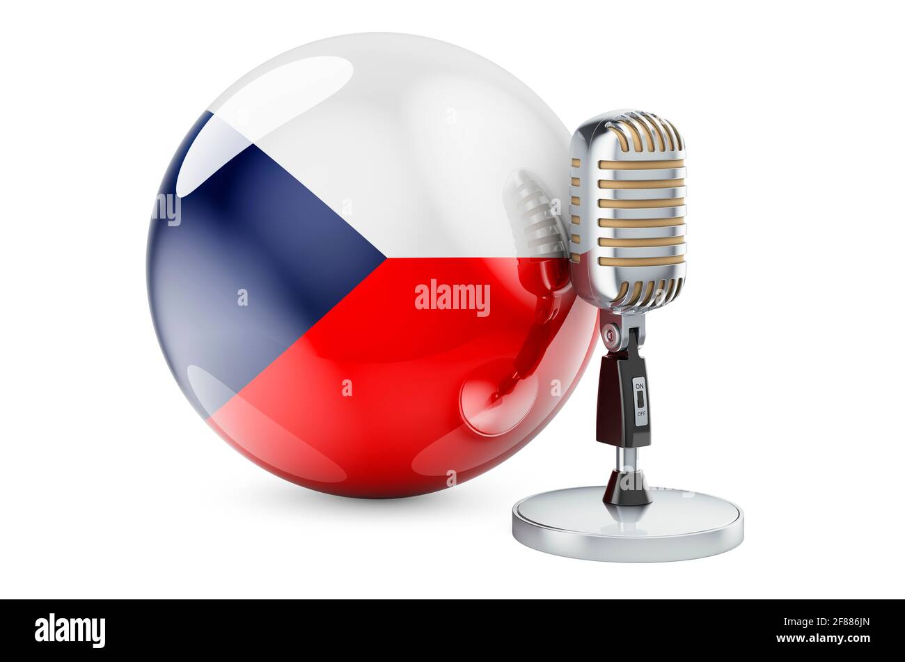 Music of Czech Republic concept. Retro microphone with Czech flag. 3D ...