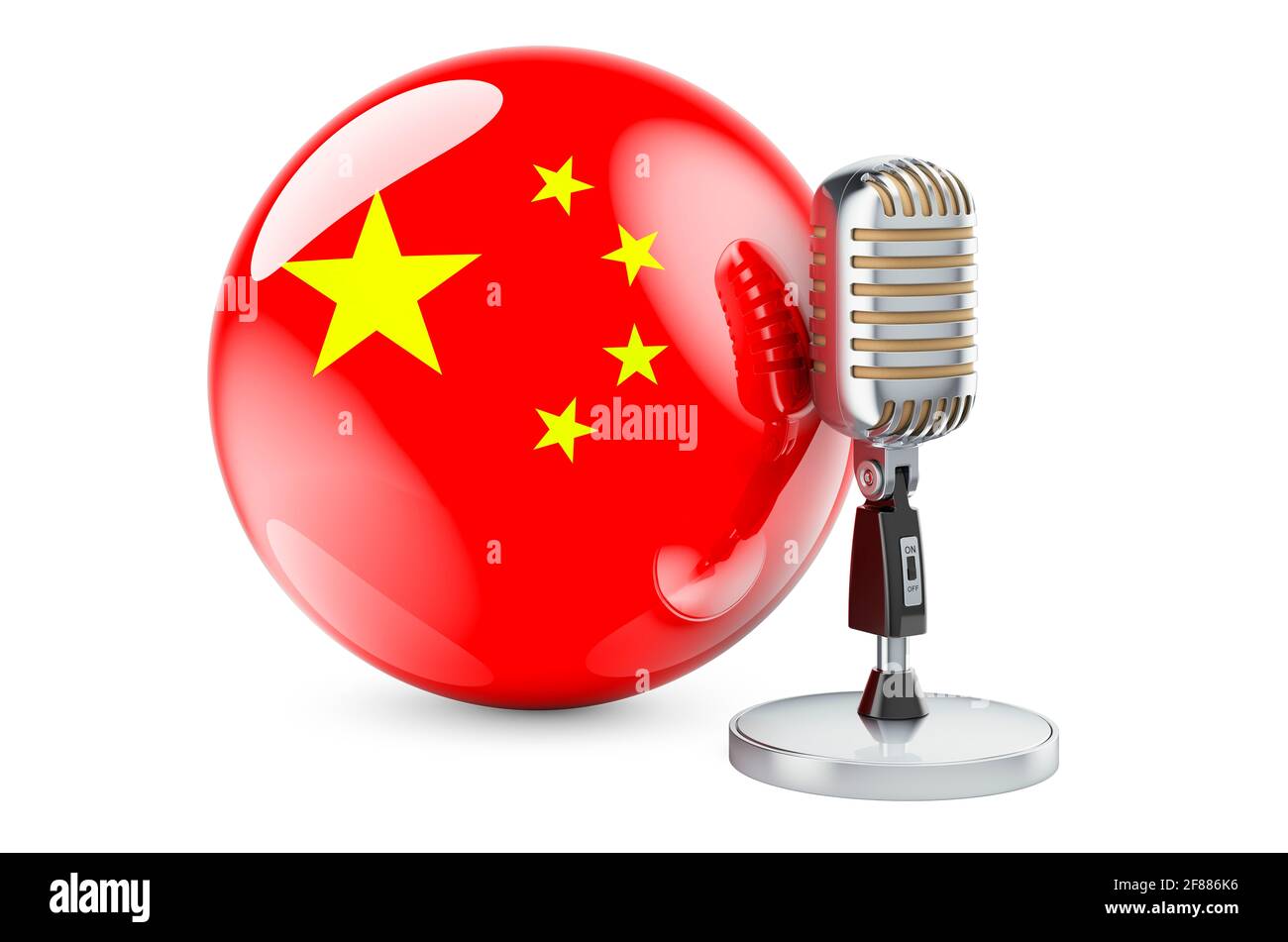 Music of China concept. Retro microphone with Chinese flag. 3D ...