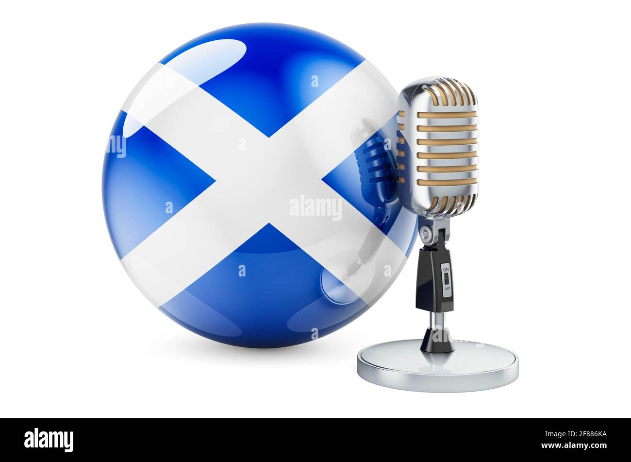 Music of Scotland concept. Retro microphone with Scottish flag. 3D ...