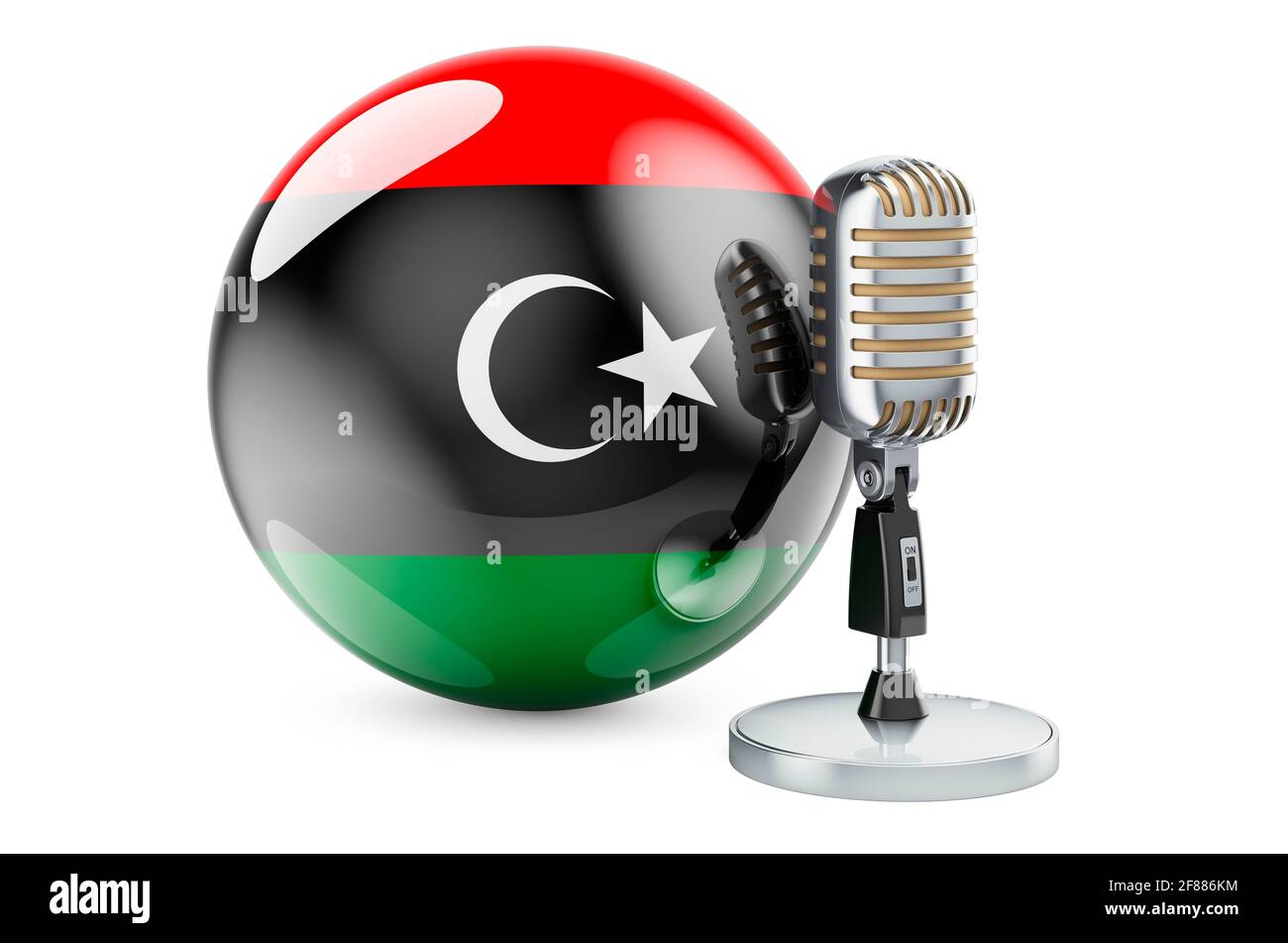 Music of Libya concept. Retro microphone with Libyan flag. 3D rendering ...